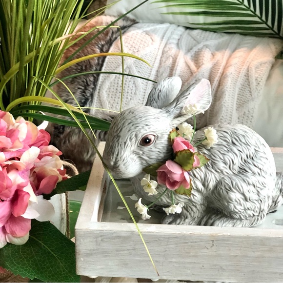 Accents | New Ceramic Easter Bunny Shelf Sitter Spring Flowers | Poshmark